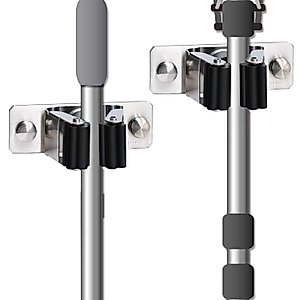 Favbal Mop and Broom Holder Wall Mount, 2PCS Heavy Duty Stainless Steel Broom Hanger Wall Mounted Broom Organizer Garage Organization Tool Organizer Storage for Laundry Room Home Garden Garage