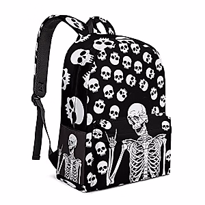 Skull School Backpack Lightweight Cute Kids Backpack Classic Daypack for Teen Boys Girls High School Student, 17 Inch
