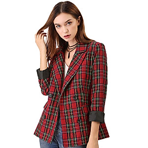 Allegra K Women's Notched Lapel Double Breasted Work Formal Blazer Jacket X-Large Red Green