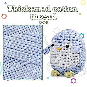 UOOU Soft Yarn for Crocheting, 250g/8.81oz Crochet Yarn, 328 Yards Yarn for Crocheting Knitting with Stitch Markers, Blunt Needles Chunky Thick Cotton Nylon Blend Yarn for Crocheting Beginner-Blue