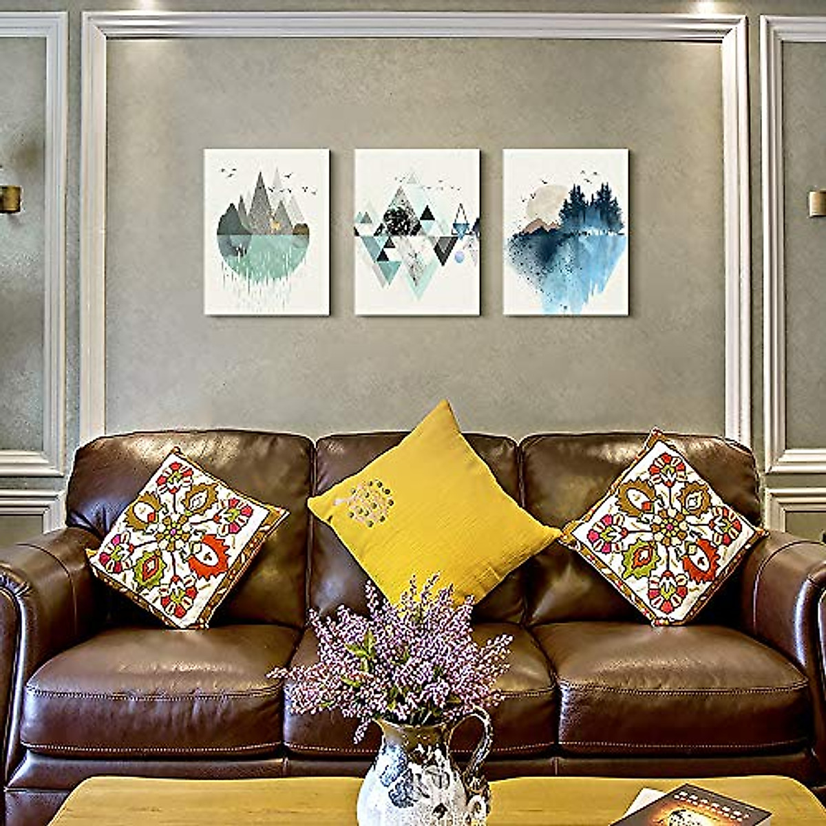 Abstract Mountain in Daytime Canvas Prints Wall Art Paintings Abstract Geometry Wall Artworks Pictures for Living Room Bedroom Decoration, 12x16 inch/piece, 3 Panels Home bathroom Wall decor posters