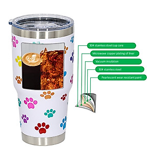 PRAGDUCT Dog Mom Tumbler Dog Lovers Gifts Stainless Steel Travel Coffee Mugs Paw Print Cups with Lid, Funny 30 OZ Insulated Tumblers Dog Mom Gifts for Dog Lovers Women