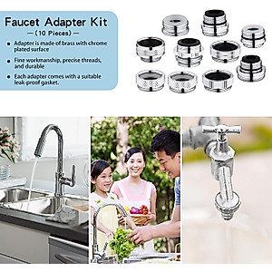Faucet Adapter Kit, Brass Kitchen Sink Aerator Adapter,Male/Female Sink Faucet Adapter to Connect Garden Hose, Water Filter, Standard Hose via Diverter (10 Pieces)
