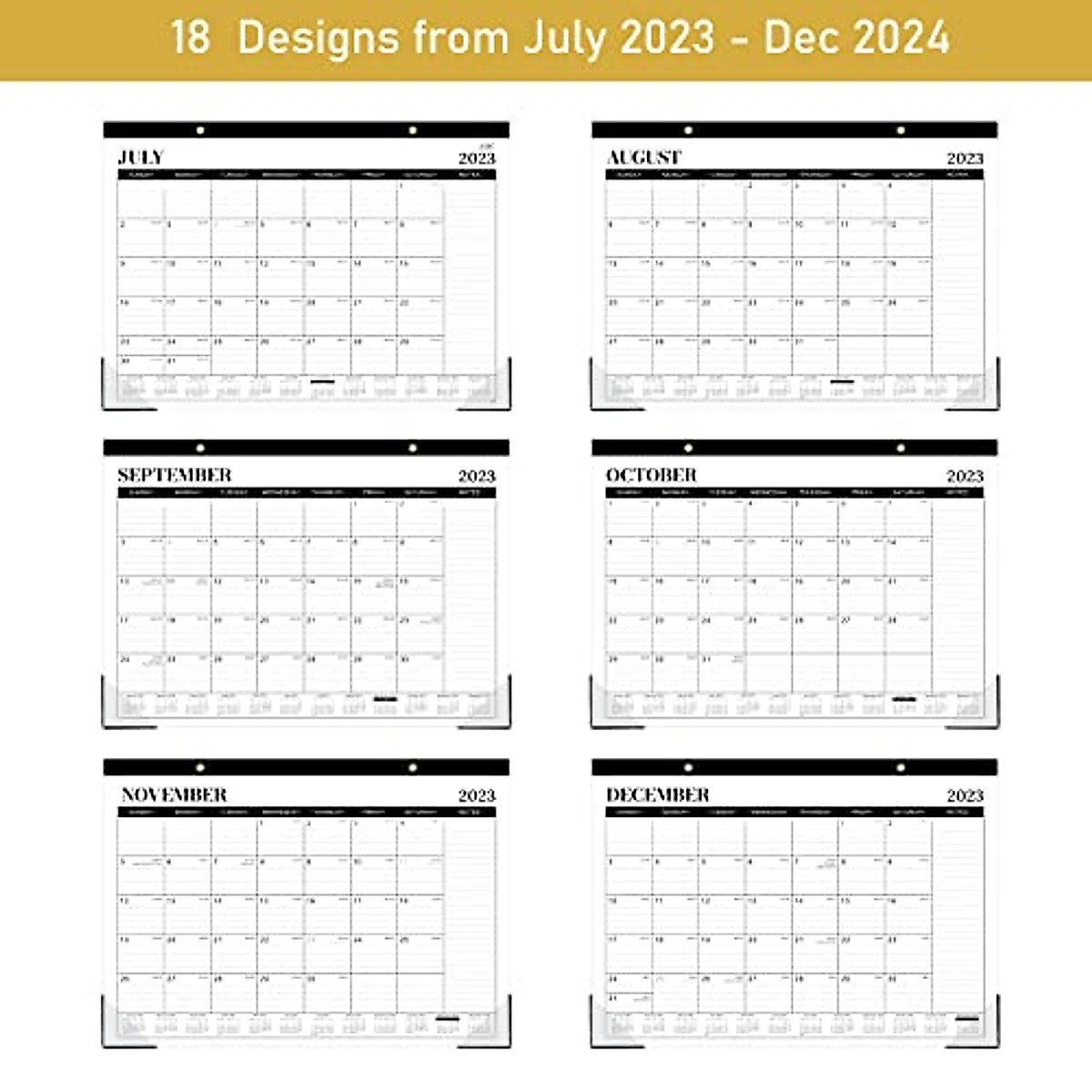 Desk Calendar 2023-2024 - 2023-2024 Desk Calendar, July 2023 - December 2024, 18 Monthly Desk/Wall Calendar 2-in-1,16.8" x 12", Thick Paper with Corner Protectors, Large Ruled Blocks - Classic Black