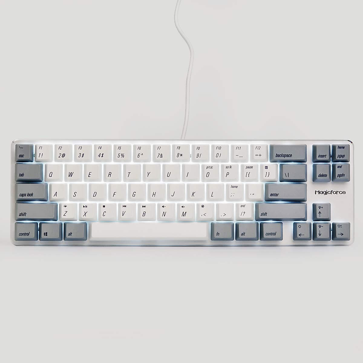 Qisan Holiday Sale 10% Discount off Mechanical Keyboard Gaming Keyboard Kailh Blue Switch Wired Backlit PBT Keycaps Mini Design (60%) 68 Keys Keyboard Magicforce (White Gray Combo)