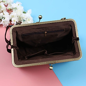 TENDYCOCO Crossbody Bag Kiss Lock Shoulder Bag PU Leather Handbag Clasp Closure for Women