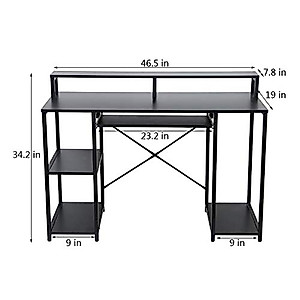 Celiy Modern Computer Desk with Storage Shelves Home Learning Desk Workstation Black