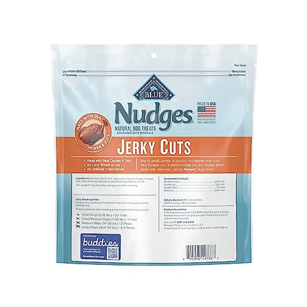 Blue Buffalo Nudges Jerky Cuts Natural Dog Treats, Chicken and Duck, 16oz Bag