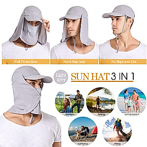 icolor Sun Cap Fishing Hats,Outdoor UPF 50+ Folding Sun Protection Removable Neck and Face Flap Cover for Man Women LightGray