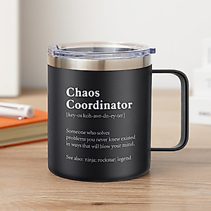 NOWWISH Christmas Gifts for Men Boss Coworker Teacher Friend - Chaos Coordinator Mug - White Elephant,Birthday, Funny Gifts for Men, 14oz Black