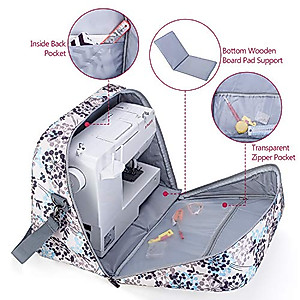 Teamoy Sewing Machine Carrying Case, Sewing Machine Tote with Bottom Wooden Board Pad for Most Standard Sewing Machines and Accessories, Dandelion