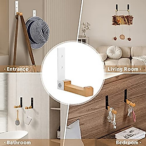 Folding Coat Hooks 5 Pcs Wooden Wall Hooks for Hanging Coat Heavy Duty Aluminum Alloy Adhesive Foldable Headphone Holder Coat Hooks Wall Mounted with 10 Screws for Hat, Towel, Bag (White)