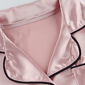 Digirlsor Little Boys Girls Short Satin Pajamas Set Classic Silk Pjs Toddler Kids 2 Piece Sleepwear Button-Down Short Sleeve Pink, Tag16/11-12 years/ Height 140-150cm