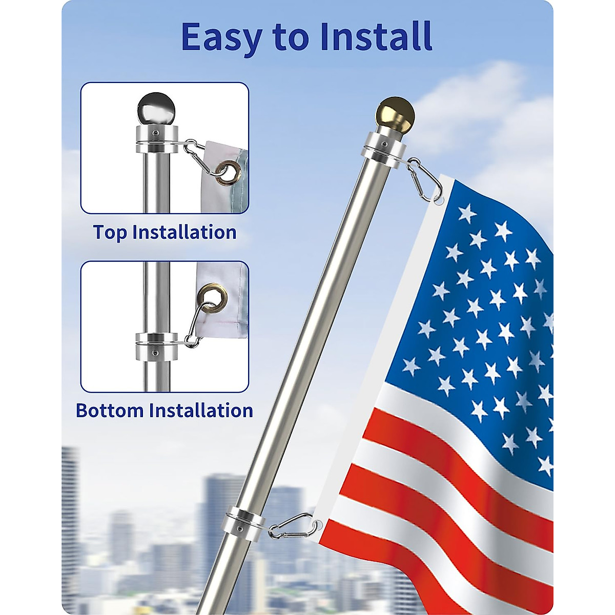 BonyTek 2 Pack Aluminum Alloy Flag Pole Rings, 360 Degree Rotating Flagpole Flag Mounting Rings Spinning Flag Pole Kit with Carabiner for 0.75-1.00 Inch Diameter Flagpole (Φ 1 inch, Silver)