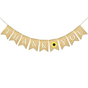 FAKTEEN Thank You Burlap Banner with Sunflower for Rustic Wedding Party Baby Shower Bunting Garland Home Decorations Photo Booth Props