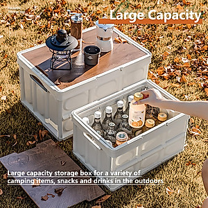 VPTMRP Collapsible Storage Bin with Handles and Wooden Lid, Large Capacity Stackable Utility Crates Holds 33lbs for Outdoor Home Storage Organizing Moving (30L/7.9Gal)