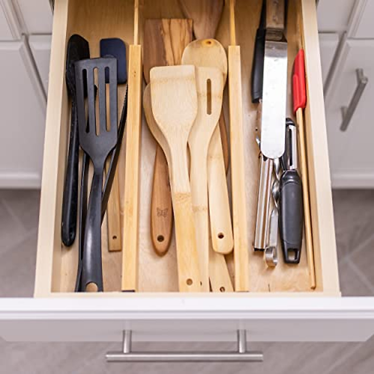 Fabsome Drawer Divider 4 Pack, Adjustable Bamboo Drawer Organizers for Clothing, Wooden Dresser Drawer Organizer Separator for Clothes, Kitchen, Office, 13.25-16.75 in