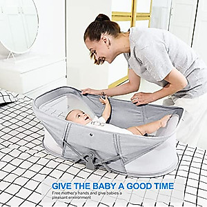 Coopzero Travel Bassinet-Folding Portable Bassinet,in Bed Bassinet for Baby,Portable Bassinet with Mosquito Net,Easy to Fold and Lightweight,Washable,Grey