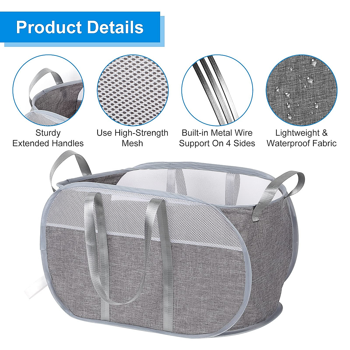 Ceuku 65L Collapsible Laundry Basket 2 Pcs Pop Up Laundry Hampers with 4 Reinforced Carry Handles, Foldable Laundry Basket for Clothes, Toys, Easy to Carry and Go Up or Down Stairs Mesh Laundry Basket