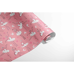 WOPARTY Pink Wrapping Paper Roll for Gril- Ballet, Swan, Heart style with Cut Lines for Birthday, Holiday, Wedding, Baby Shower - 3 Rolls - 17 in X 120 in Per Roll