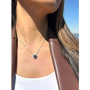 LE VIAN 2 1/2 Carat White and Blue Topaz Heart Halo Pendant Necklace for Women in 14k White Gold on 18 Inch Long Chain