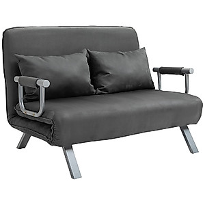HOMCOM Convertible Sofa Bed Sleeper Chair, 5 Position Adjustable Backrest, Armchair Sleeper with Pillows, Leisure Chaise Lounge Couch, Gray