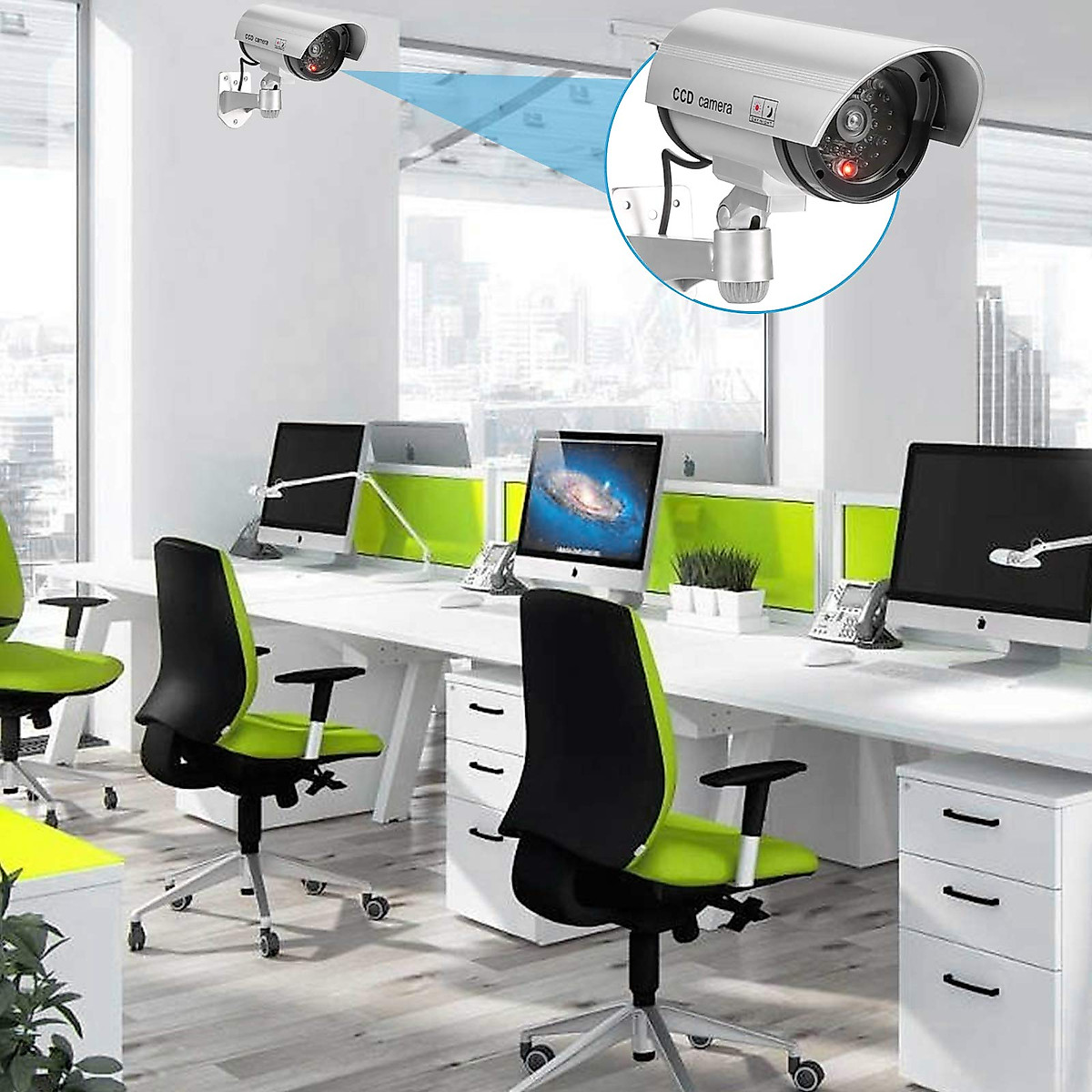 Fake Camera, FITNATE Dummy Camera CCTV Surveillance System with LED Red Flashing Light with 4 Safety Warning Stickers, Fake Security Camera for Outdoor & Indoor Use (4 Packs, Silver)