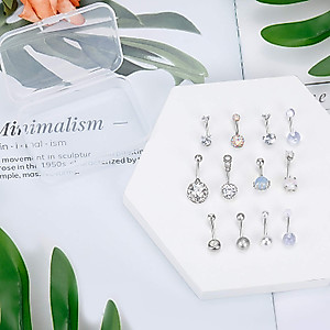 ONESING 12 Pcs 14G Belly Button Rings for Women CZ Opal Navel Rings Belly Barbells Stainless Steel Body Piercing Jewelry