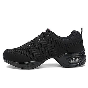 Dance Sneakers for Women, Women's Jazz Shoes Lace-up Split Sole Dance Sneakers Breathable Air Cushion Zumba Dancing Shoes Hip Hop Athletic Walking Shoes Black 39