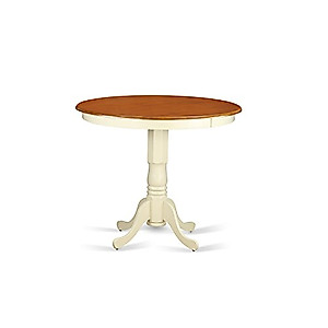 East West Furniture JAVN5-WHI-W 5 Piece Counter Height Dining Set Includes a Round Dining Table with Pedestal and 4 Kitchen Chairs, 36x36 Inch, Buttermilk & Cherry