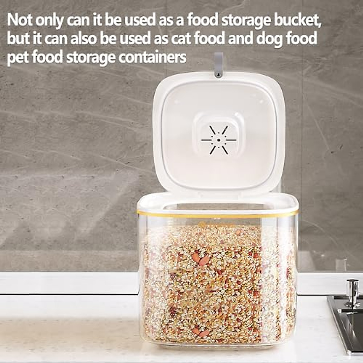 Benshukam 7.4 Gallons Airtight Rice Container Clear Plastic Rice Dispenser, Dry Food Holder with Measuring Cup, For Dog Food, Nuts, Beans, Flour, Grains Pet Food Storage Container Bin (White)