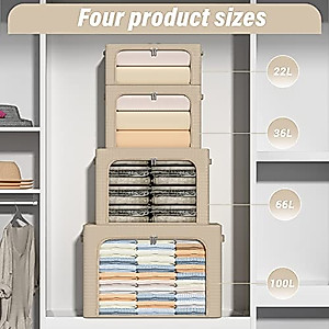 FHSQX Storage Bins, Large Capacity Clothes Bag Organizer with Window & Carry Handles, Foldable Stackable Container Set, Closet Organization for Comforters (2-PACK) (Beige, Big 19.7 x 16 x 13.7)