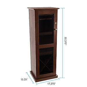 Atlantic Herrin Bar Cabinet, Tempered Glass Lockable Door, European Hidden Hinges, Storage for 9 Wine Glasses & 16 Bottles of Wine, Accessory Drawer & Liquor Storage, PN 38408116 – Textured Chestnut