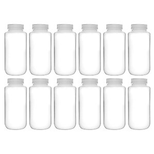 EISCO 12PK Reagent Bottles, 1000ml - Wide Mouth with Screw Cap - Polypropylene - Translucent Labs