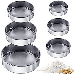 6 Pieces Stainless Steel Round Sifter 40 Mesh Sieve Fine Mesh Round Flour Sieve for Bake Decorate Cakes, Pies, Pastries, Cupcakes