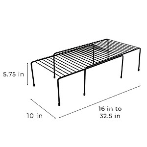 Smart Design Extendable Storage Shelf – Lengthen from 16 to 32.5 in., Black – Sturdy Steel Pantry Organizer with Rust-Resistant Finish and Non-Slip Feet for Easy Home Organization and Storage