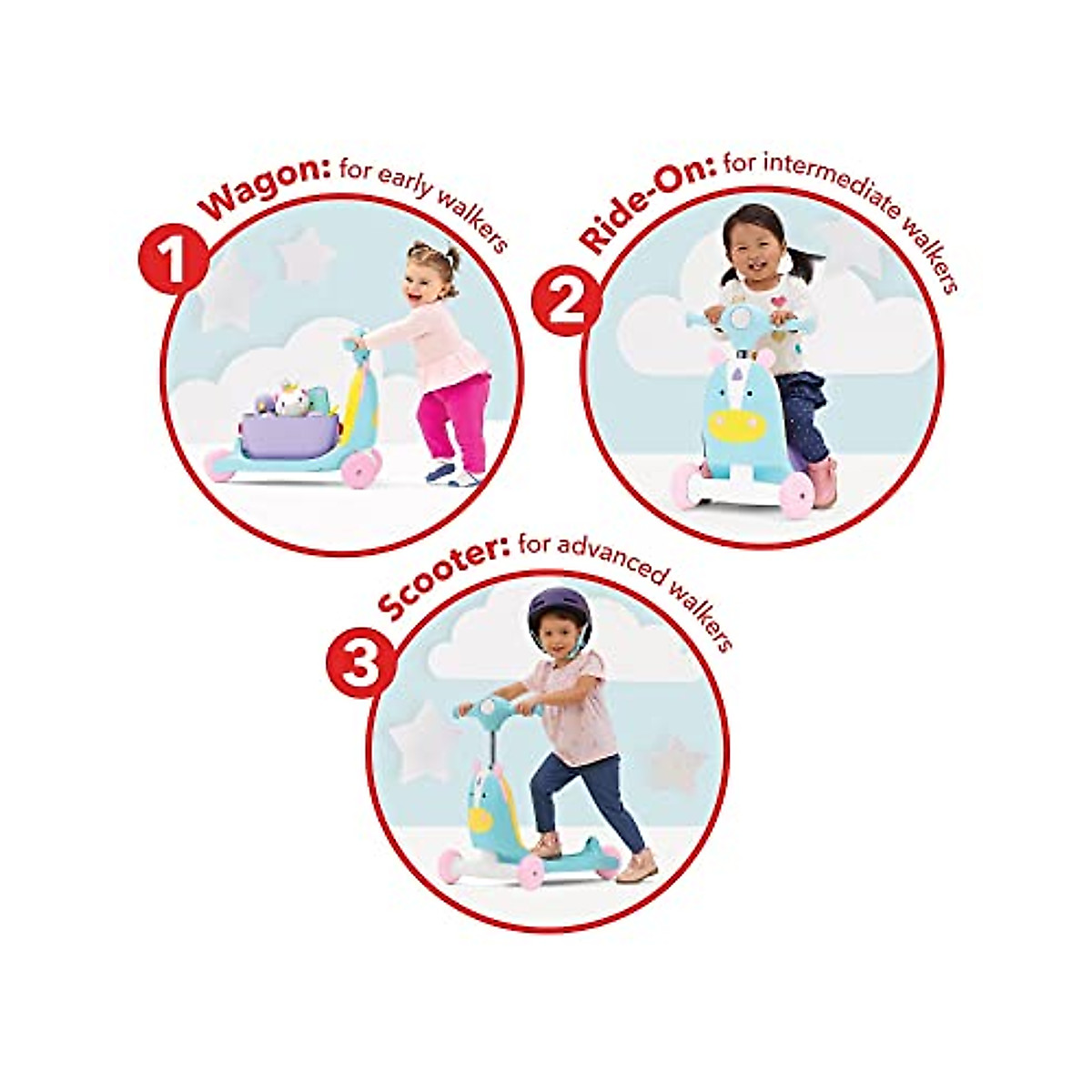 Skip Hop 3-in-1 Baby Activity Push Walker to Toddler Scooter, Zoo Unicorn