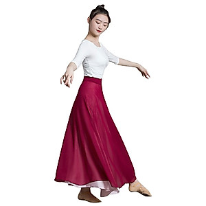 ROYAL SMEELA Women Lyrical Dance Skirt Long Ballet Wrap Skirt Flowy Maxi Skirts for Ballerina Modern Contemporary Dance Skirt Jujube Red