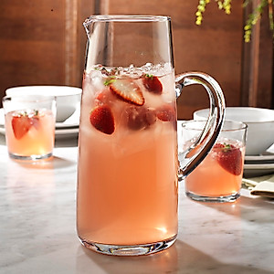 Glass Water Pitcher with Spout – 67 Oz Elegant Serving Carafe for Water, Juice, Sangria, Lemonade, and Cocktails – Clear Glass Beverage Pitcher.