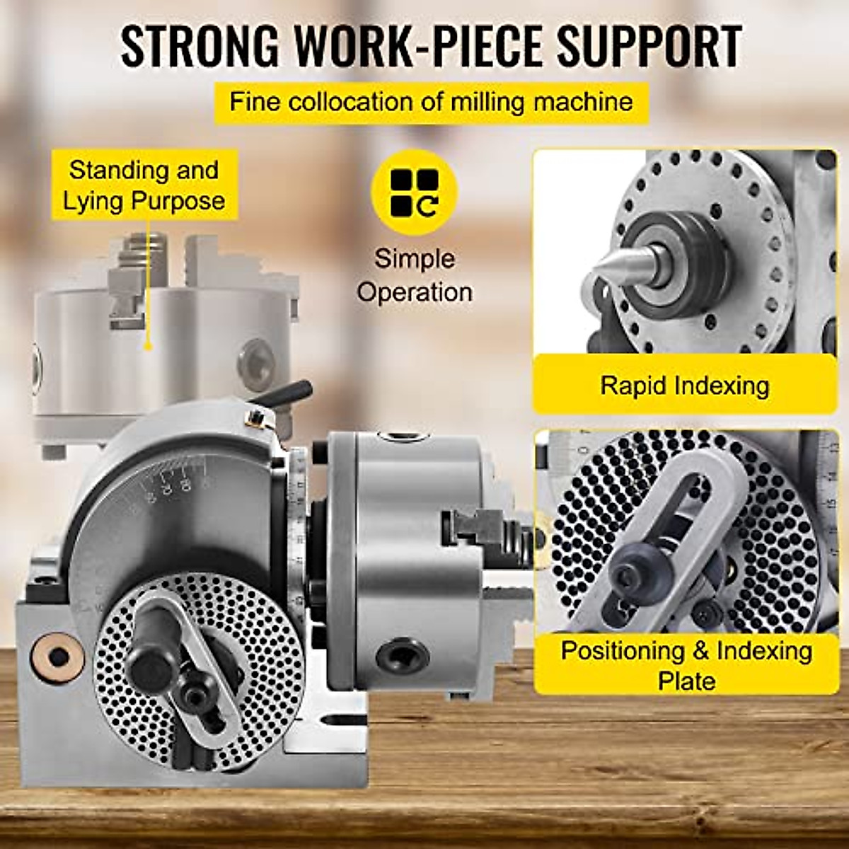 Mophorn Dividing Head BS-0 5Inch 3 Jaw Chuck Dividing Head Set Precision Semi Universal Dividing Head for Milling Machine Rotary Table Tailstock Milling Set (5 Inch Chuck)