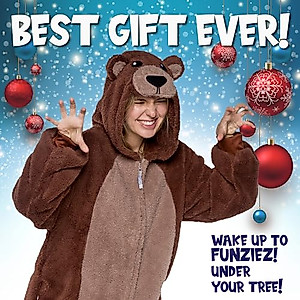 Funziez! Sherpa Bear Adult Onesie - Animal Halloween Costume - Plush Teddy One Piece Cosplay Suit for Adults, Women and Men