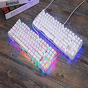 LED Backlit Wired Gaming Keyboard and Mechanical Feeling Rainbow Backlight Emitting CharacterAdjustable USB Mice Compatible with PC (White)