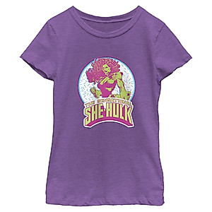 Marvel Classic Lime Hulk Girls Short Sleeve Tee Shirt, Purple Berry, Medium