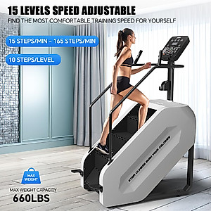 SPART Stair Climber with LED Screen, Commercial Grade Stepmill Exercise Machine, 15 Speed Levels Stair Climber Stepping Machine for Cardio and Lower Body Workouts, 660LBS, 15-164 Steps/Minute, White