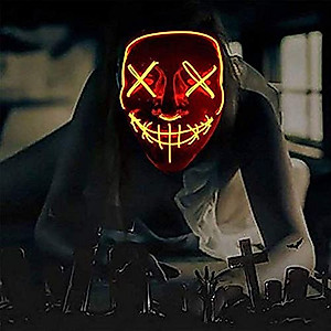 Halloween Mask LED Halloween Costume LED Glow Scary Light Up Masks for Festival Party Carnival Costume Christmas Cosplay Glow in Dark Gift rad (Red)