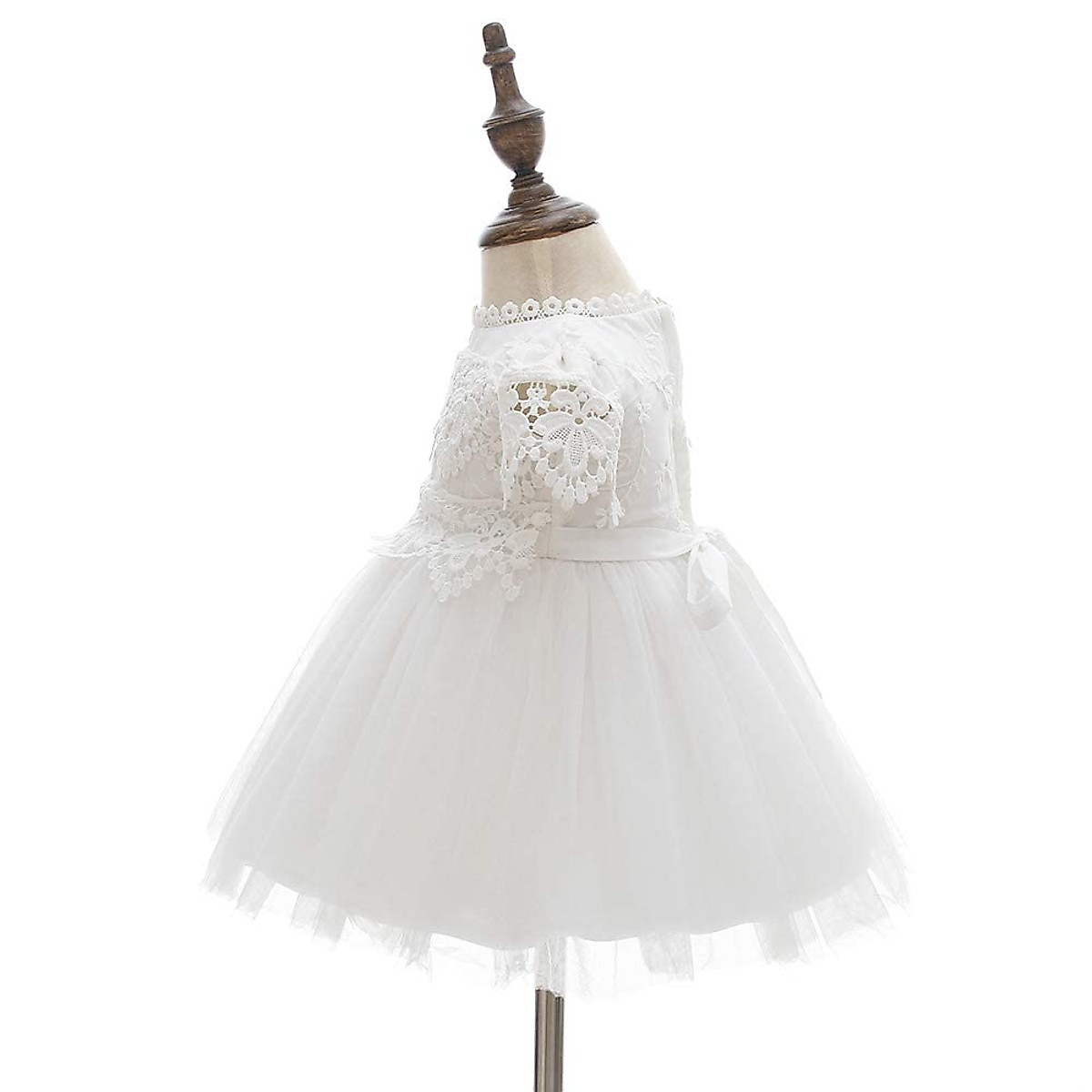 Meiqiduo Baby Girl Dress Christening Baptism Gowns Flower Girl Formal Dresses (3M/0-6Months, Ivory)