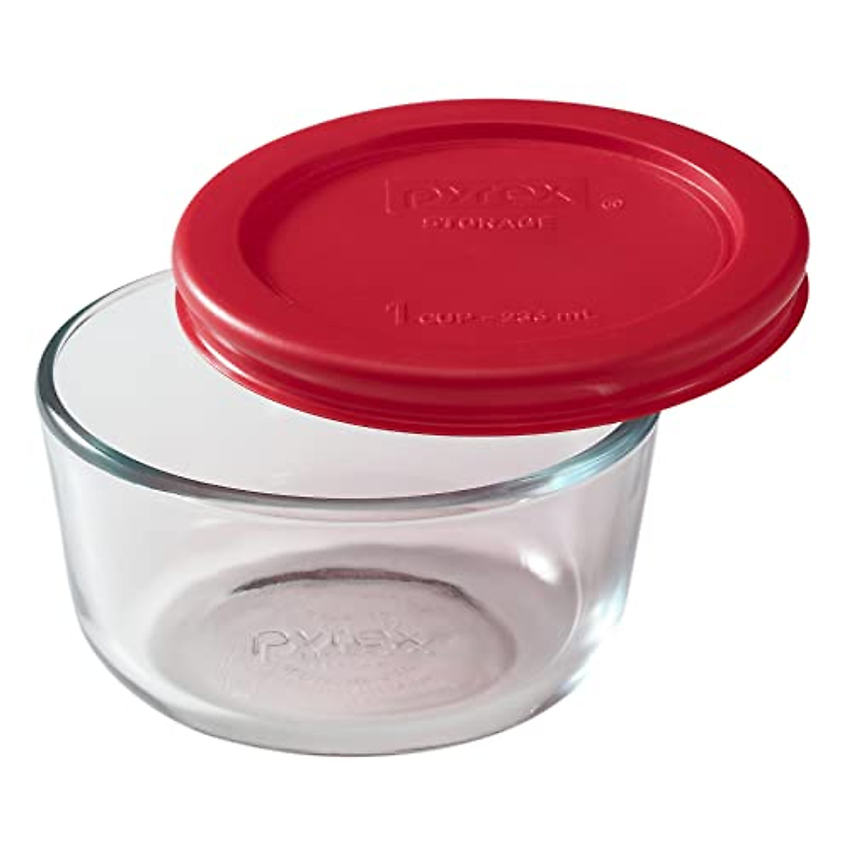Pyrex Simply Store 1-Cup Single Glass Food Storage Container with Lid, Non-Pourous Glass Round Meal Prep Container with Lid, BPA-Free Lid, Dishwasher, Microwave, Oven and Freezer Safe