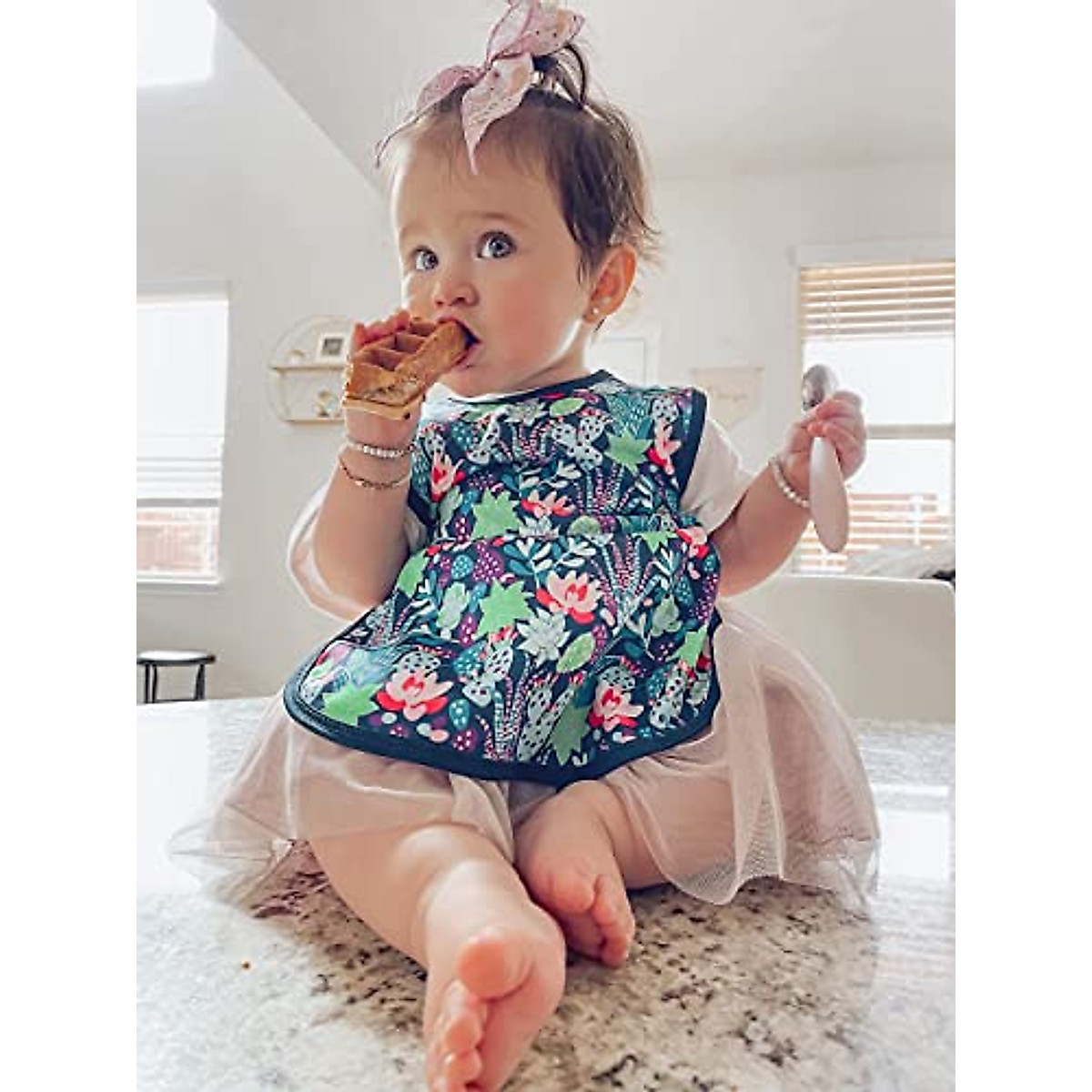 BapronBaby Desert Floral Bapron - No Neck Tie Safer Bib for Baby & Toddler - Soft Waterproof Stain Resistant - Machine Washable - Sz Baby/Toddler 6m-3T