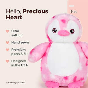 Bearington Collection Precious Heart Stuffed Animal Penguin Plush Heart Printed, Kid Companion Plushie, Great Gift for Birthdays, Holidays and Other Special Occasions, Pink & White, 9 inches