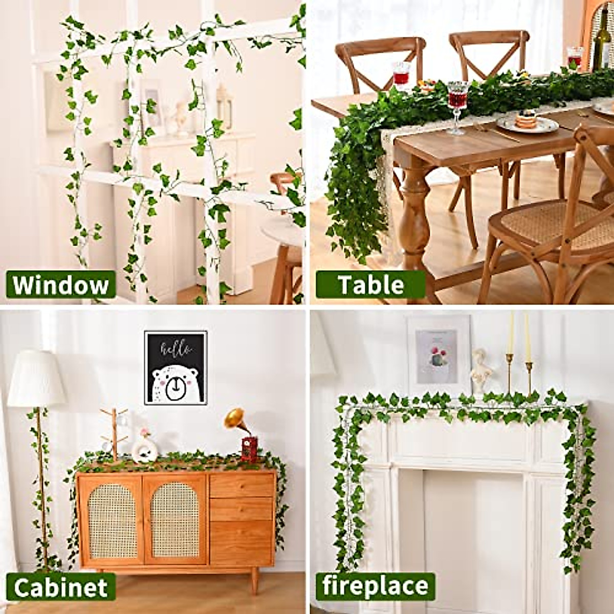 Dolicer 6 Strands 42Ft Fake Vines for Bedroom, Artificial Ivy Garlands with Fake Leaves, Fake Ivy Vines Greenery Garlands, Hanging Vines Fake Plants for Wall Decor Wedding Room Party Garden Aesthetic